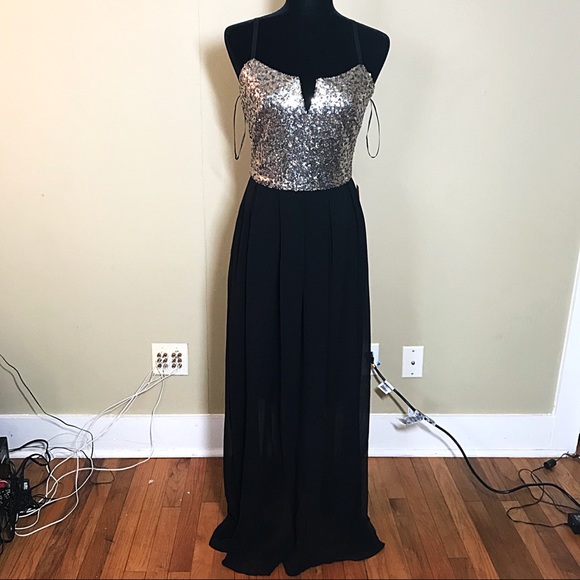 Spense | Dresses | New Gold Sequin Black Prom Dress Womens 8 | Poshmark